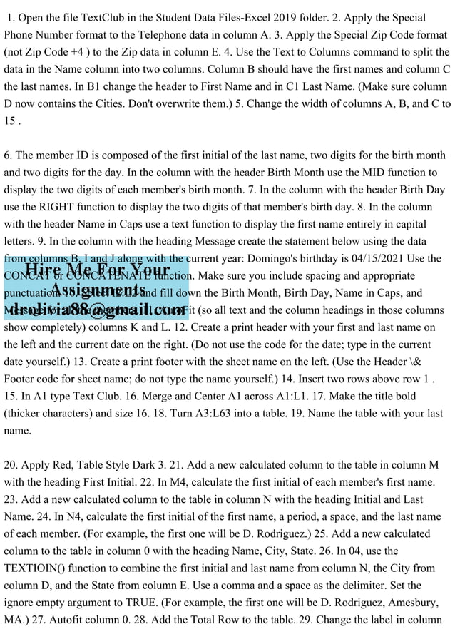 1. Open the file TextClub in the Student Data Files-Excel 2019 folder.pdf
