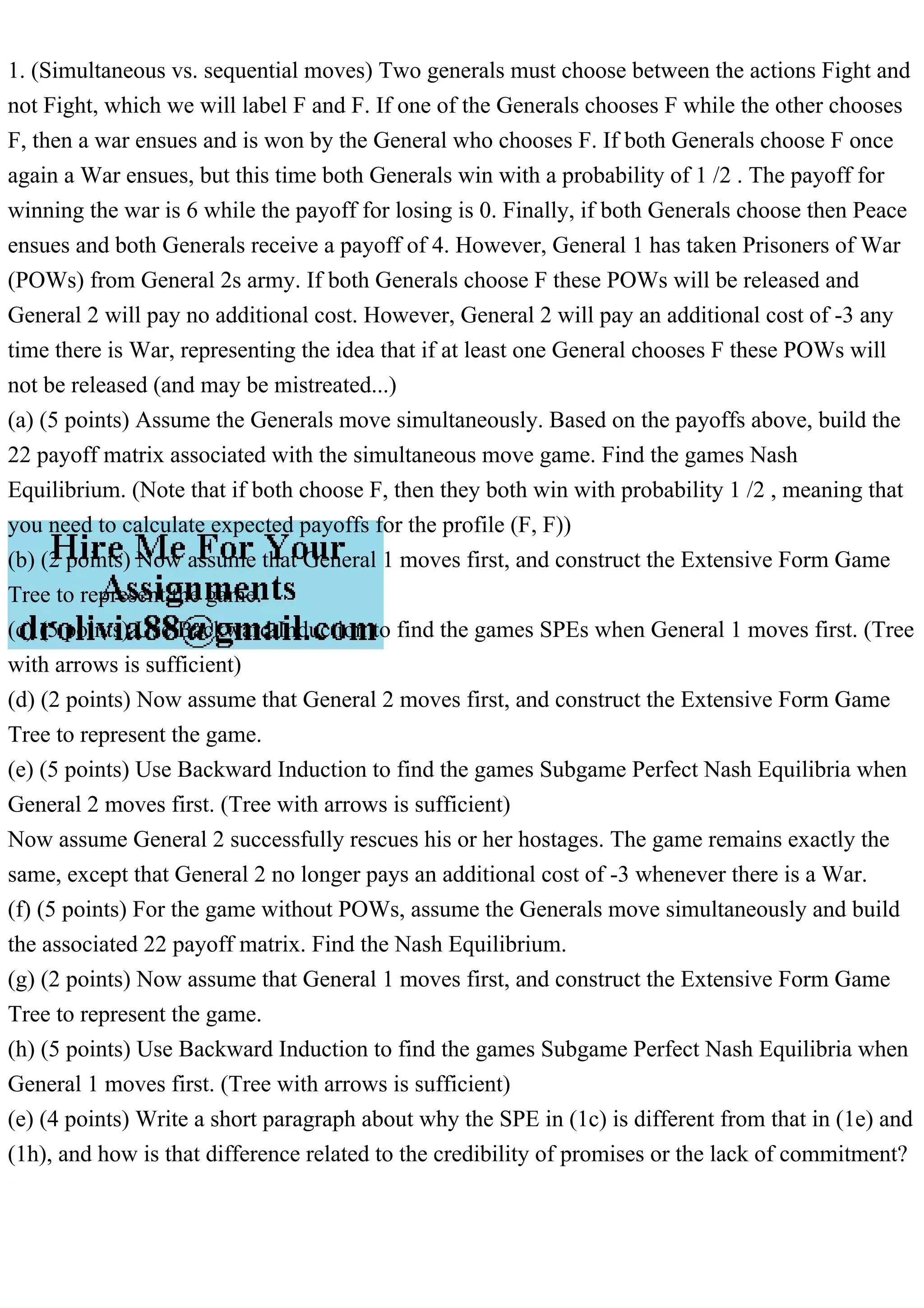 1. (Simultaneous vs. sequential moves) Two generals must choose betw.pdf | Board Games and ...