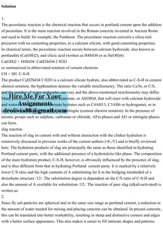 1.The pozzolanic reaction is the chemical reaction that occurs in .pdf