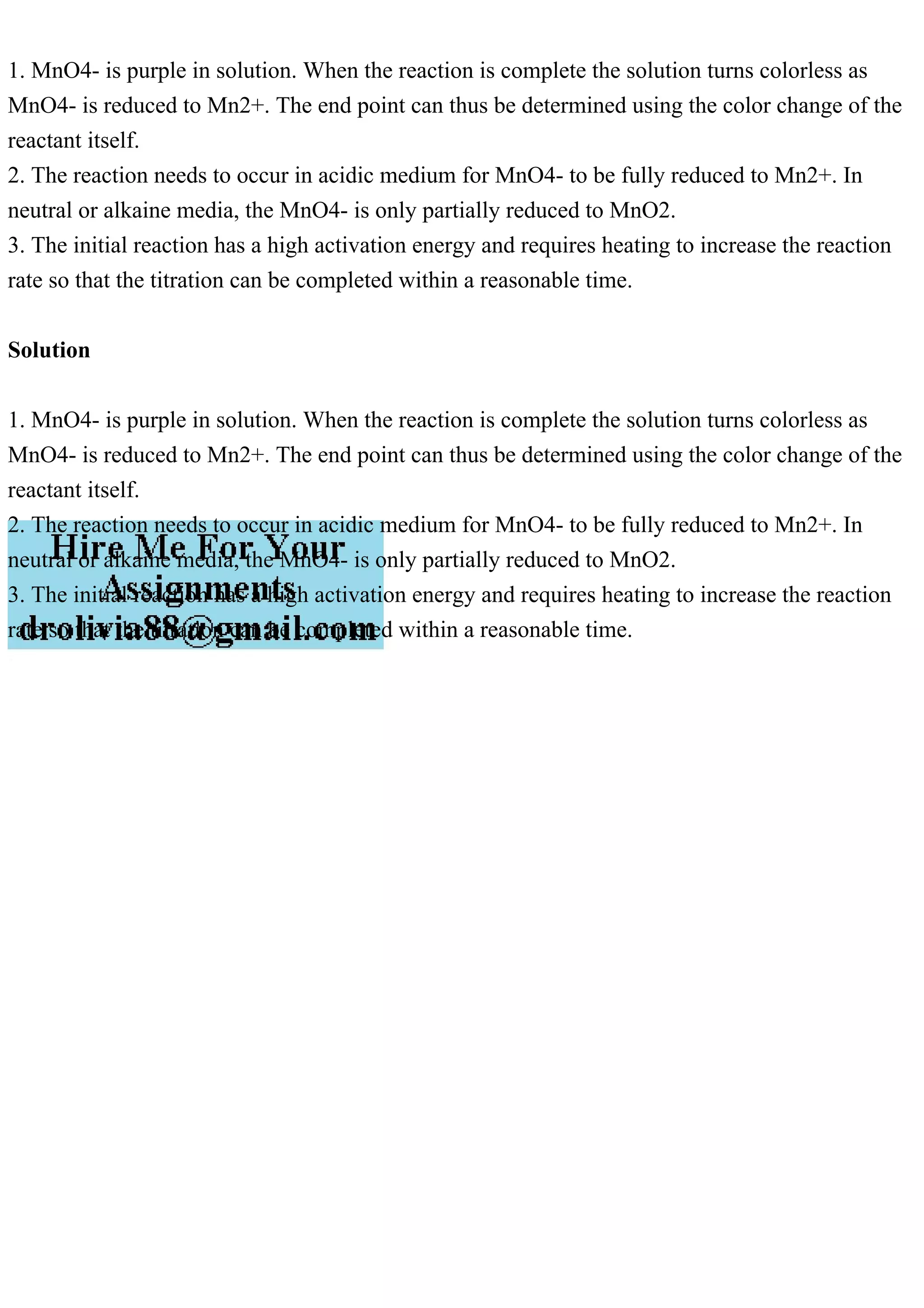 1. MnO4- is purple in solution. When the reaction is complete the so.pdf