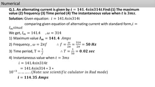1.1 Generation of alternating voltage, phasor representation of ...