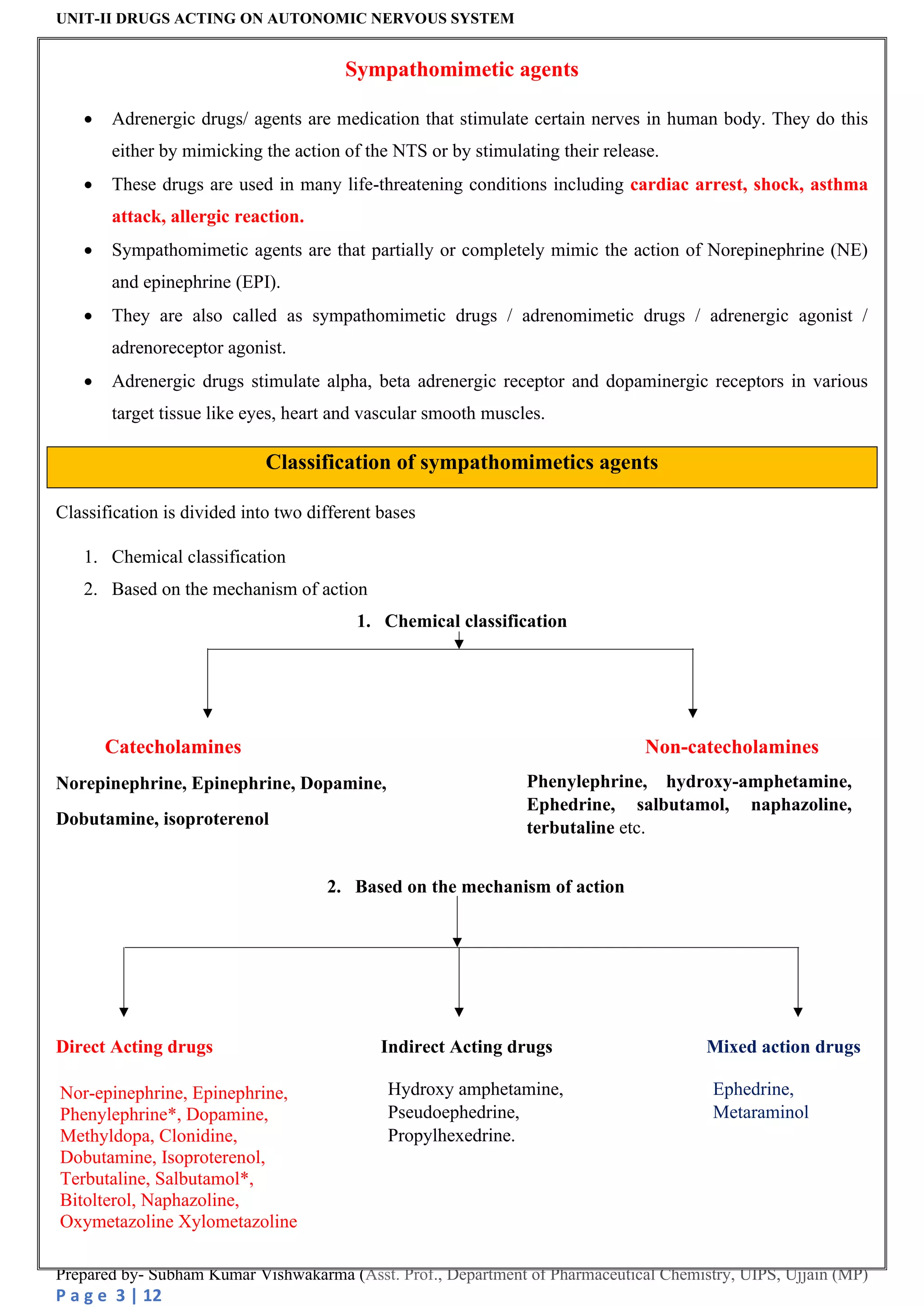 Sympathomimetic agents: SAR of Sympathomimetic agents | PDF