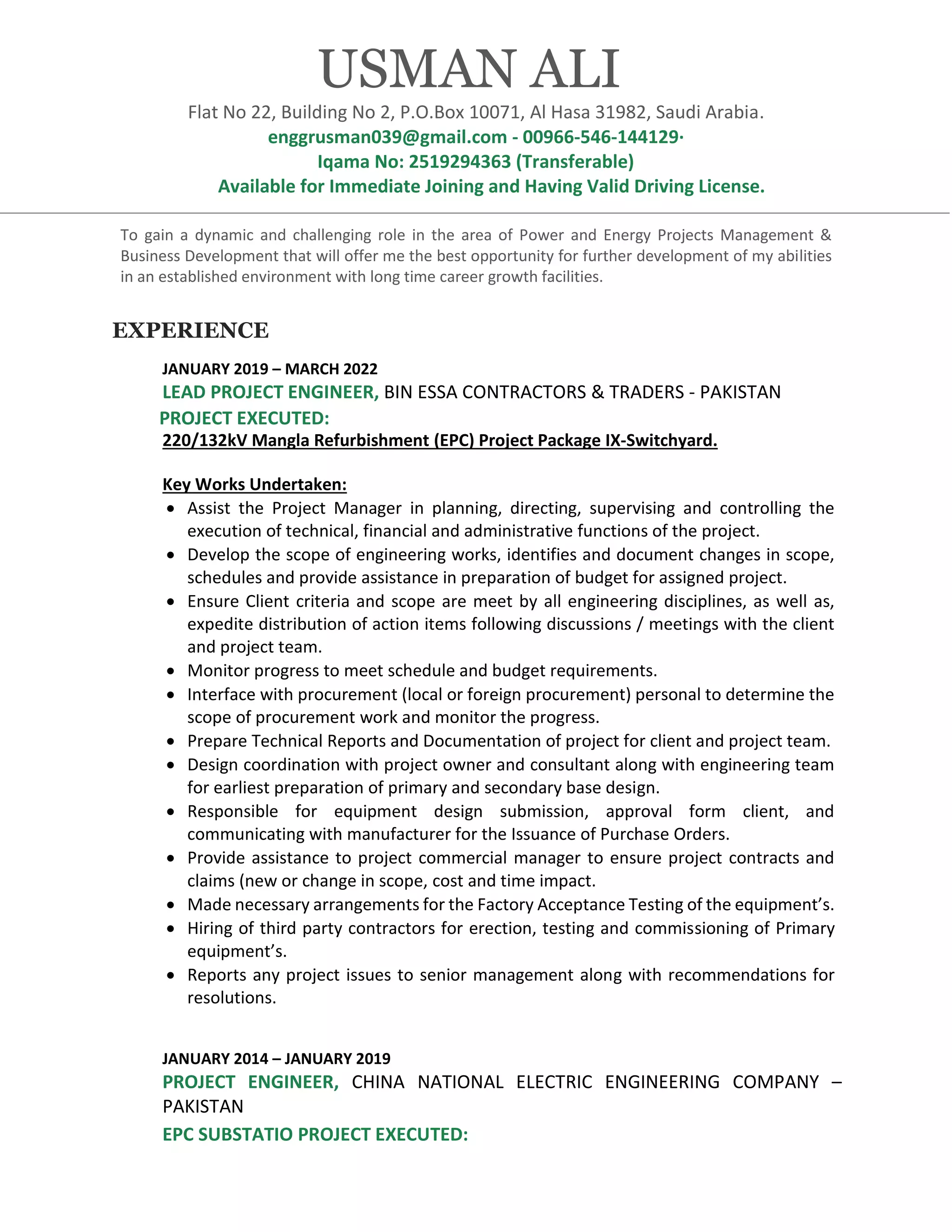1. Usman Ali CV Project Engineer Electrical.pdf