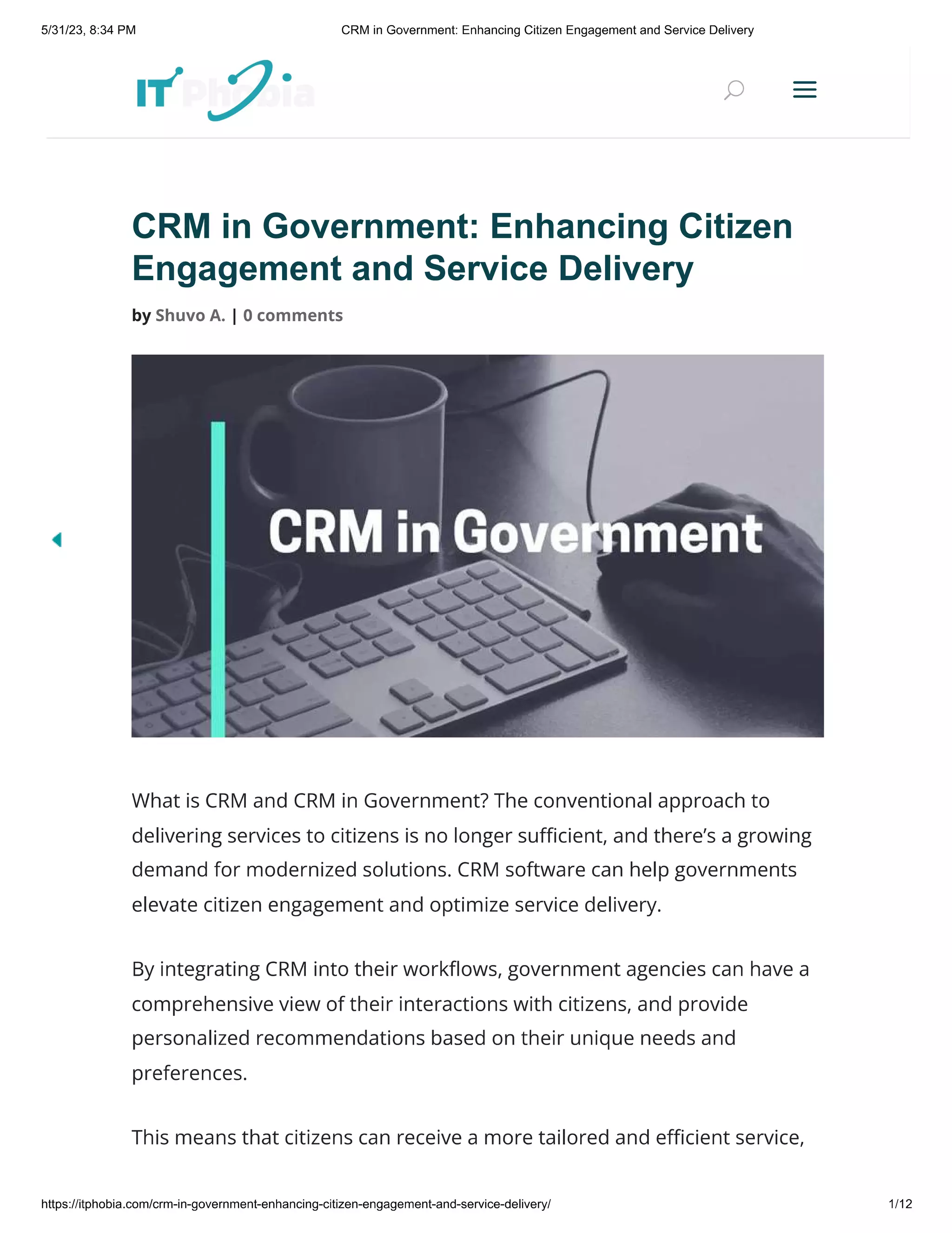 CRM in Government: Enhancing Citizen Engagement and Service Delivery | PDF