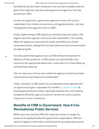 CRM in Government: Enhancing Citizen Engagement and Service Delivery | PDF
