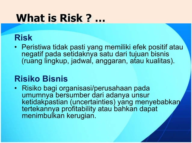 Ruang Lingkup & Pengertian Umum Risiko & Manajemen Risiko _Training ...