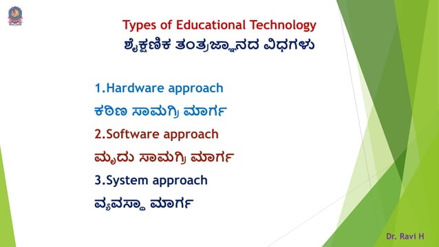 Types of educational technology by Dr. Ravi H | PPTX