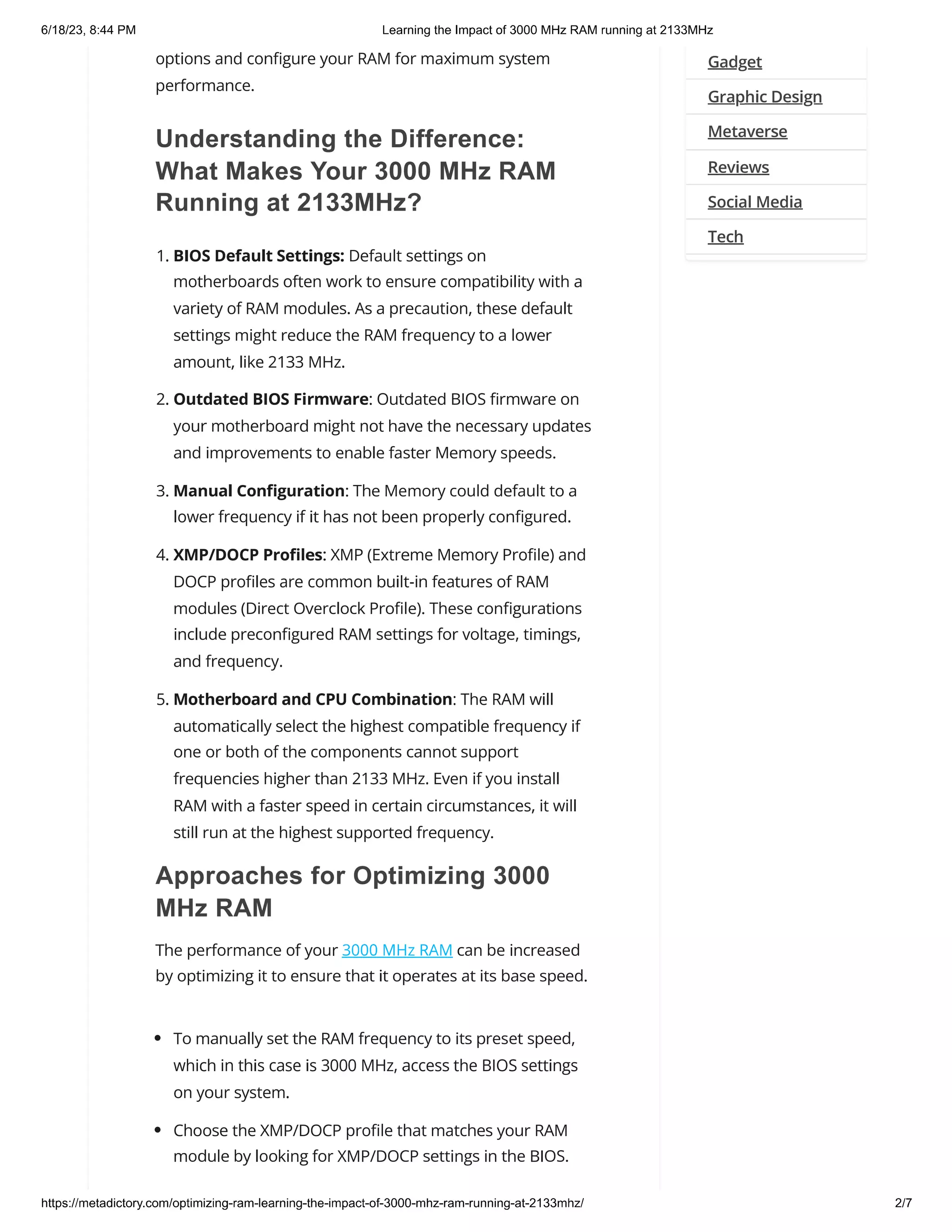 Optimizing RAM: Learning the Impact of 3000 MHz RAM running at 2133 MHz ...