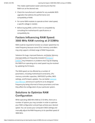 Optimizing RAM: Learning the Impact of 3000 MHz RAM running at 2133 MHz | PDF | Computing ...