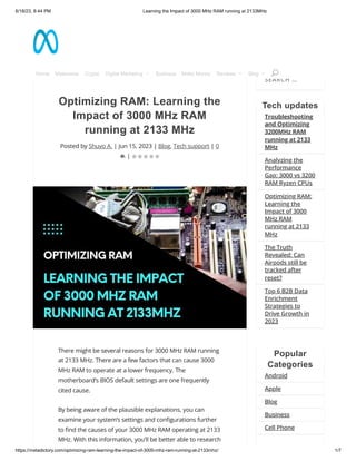 Optimizing RAM: Learning the Impact of 3000 MHz RAM running at 2133 MHz | PDF