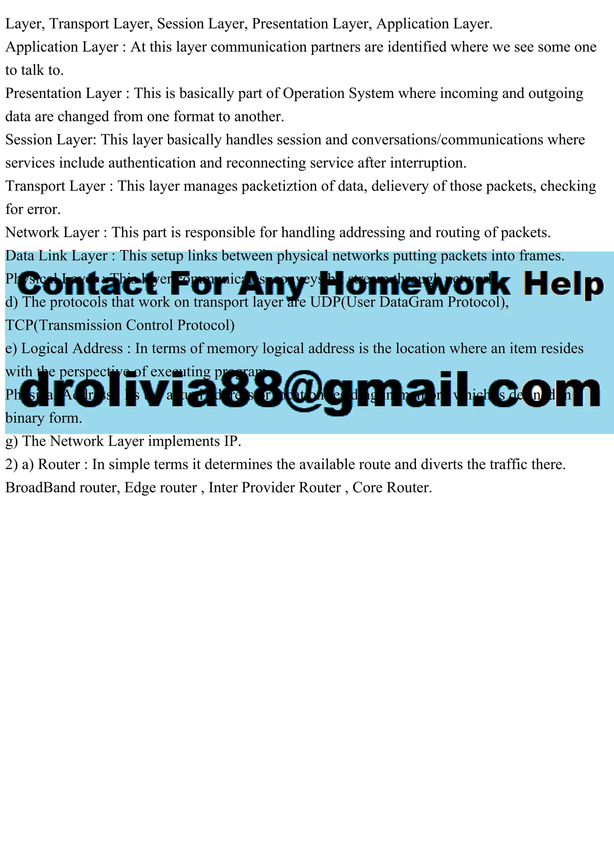 1 Answer The Following Questions About Osi Modela At Which Layer Pdf