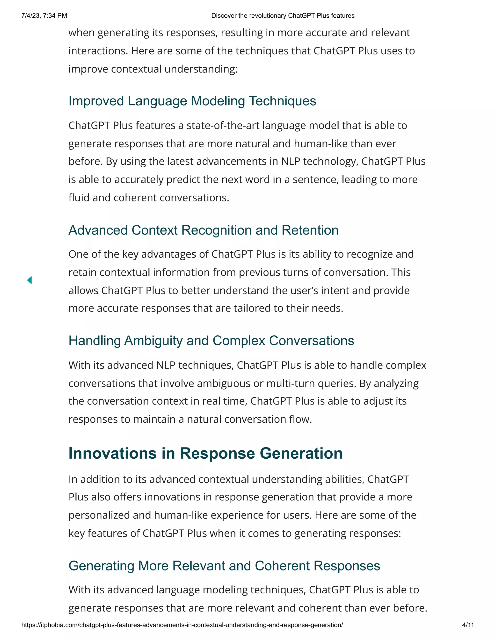 ChatGPT Plus Features: Advancements in Contextual Understanding and ...
