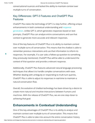ChatGPT Plus Features: Advancements in Contextual Understanding and Response Generation | PDF