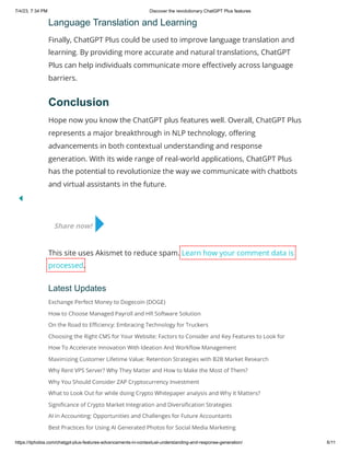 ChatGPT Plus Features: Advancements in Contextual Understanding and Response Generation | PDF