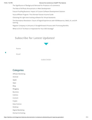 ChatGPT Plus Features: Advancements in Contextual Understanding and Response Generation | PDF