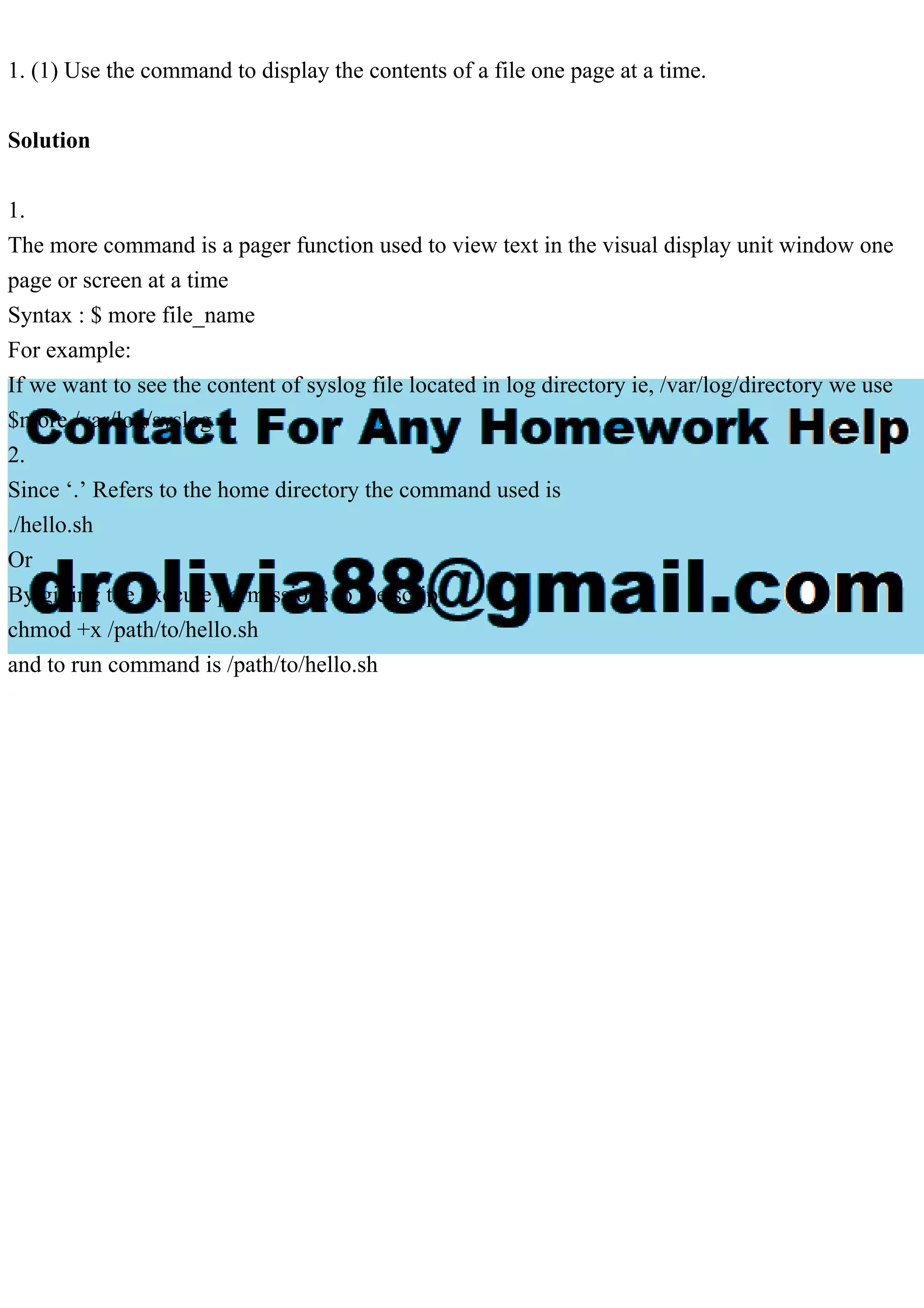 1. (1) Use the command to display the contents of a file one page at.pdf