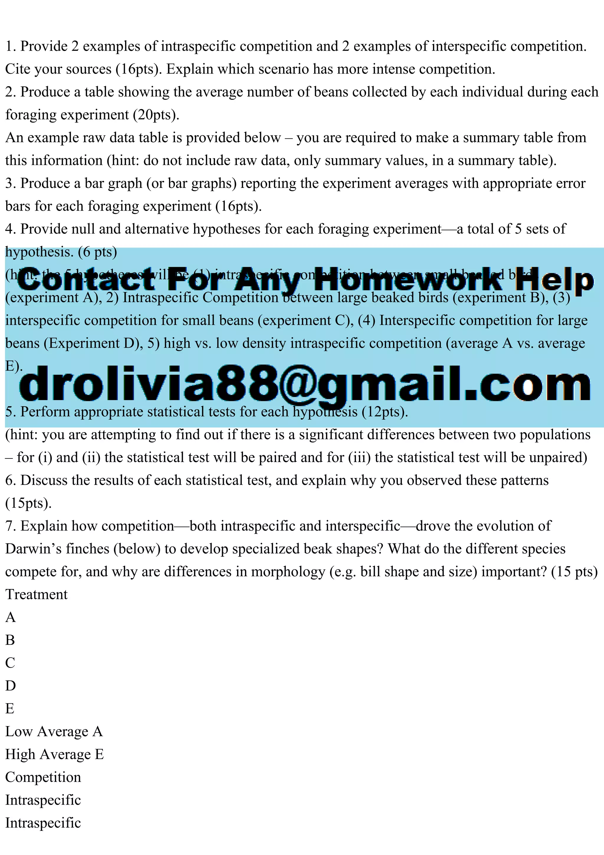 1. Provide 2 examples of intraspecific competition and 2 examples of ...