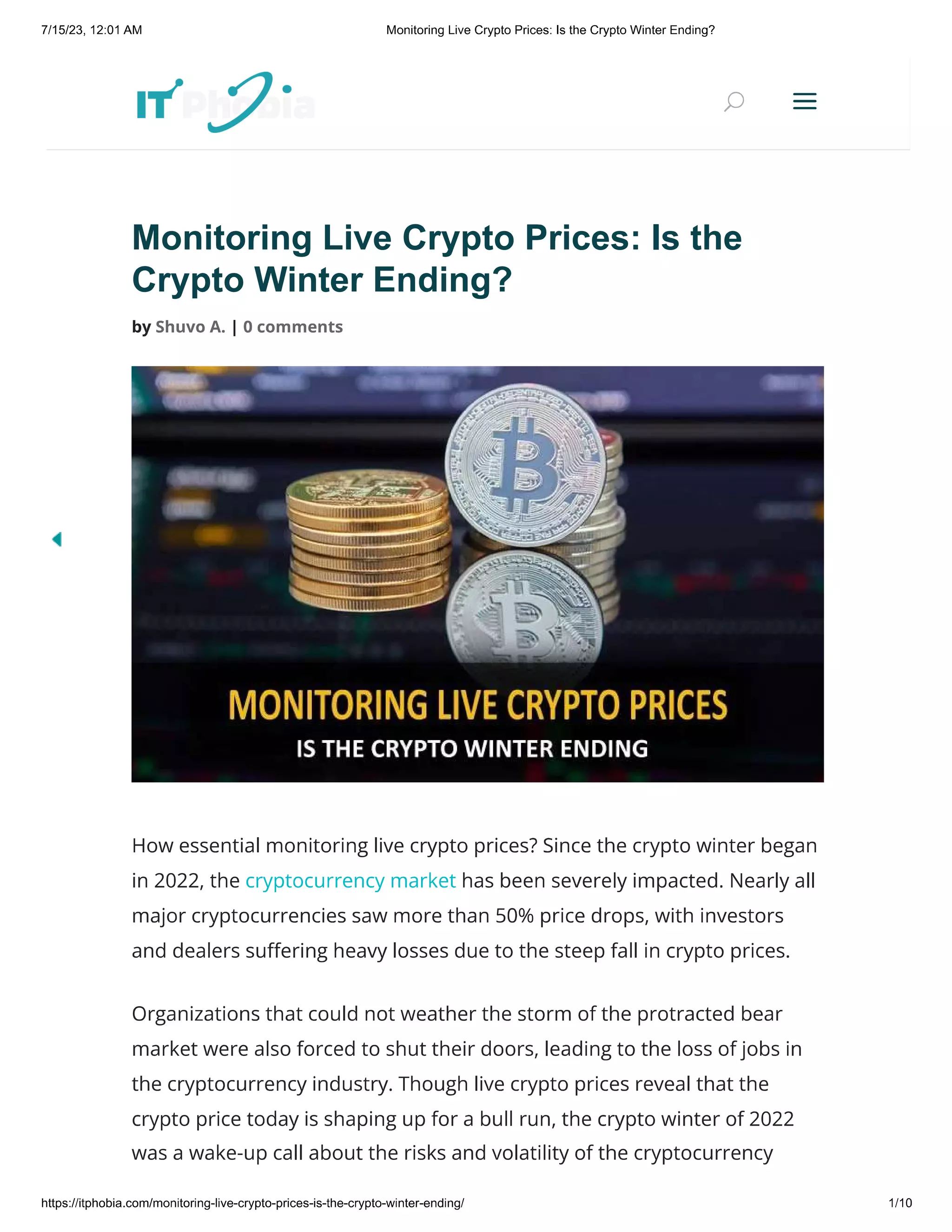 Monitoring Live Crypto Prices: Is the Crypto Winter Ending? | PDF
