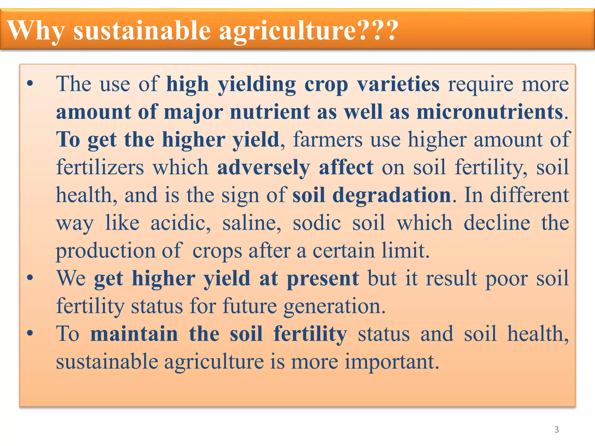 Role of sustainable Agriculture on Farming Systems | PPTX