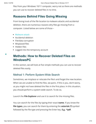 How to Recover Deleted Files on Windows 10/11? | PDF