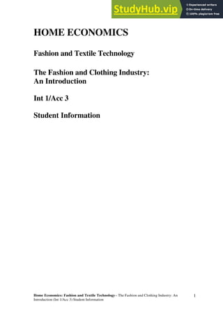 1. Intro To Fashion And Clothing Industry | PDF