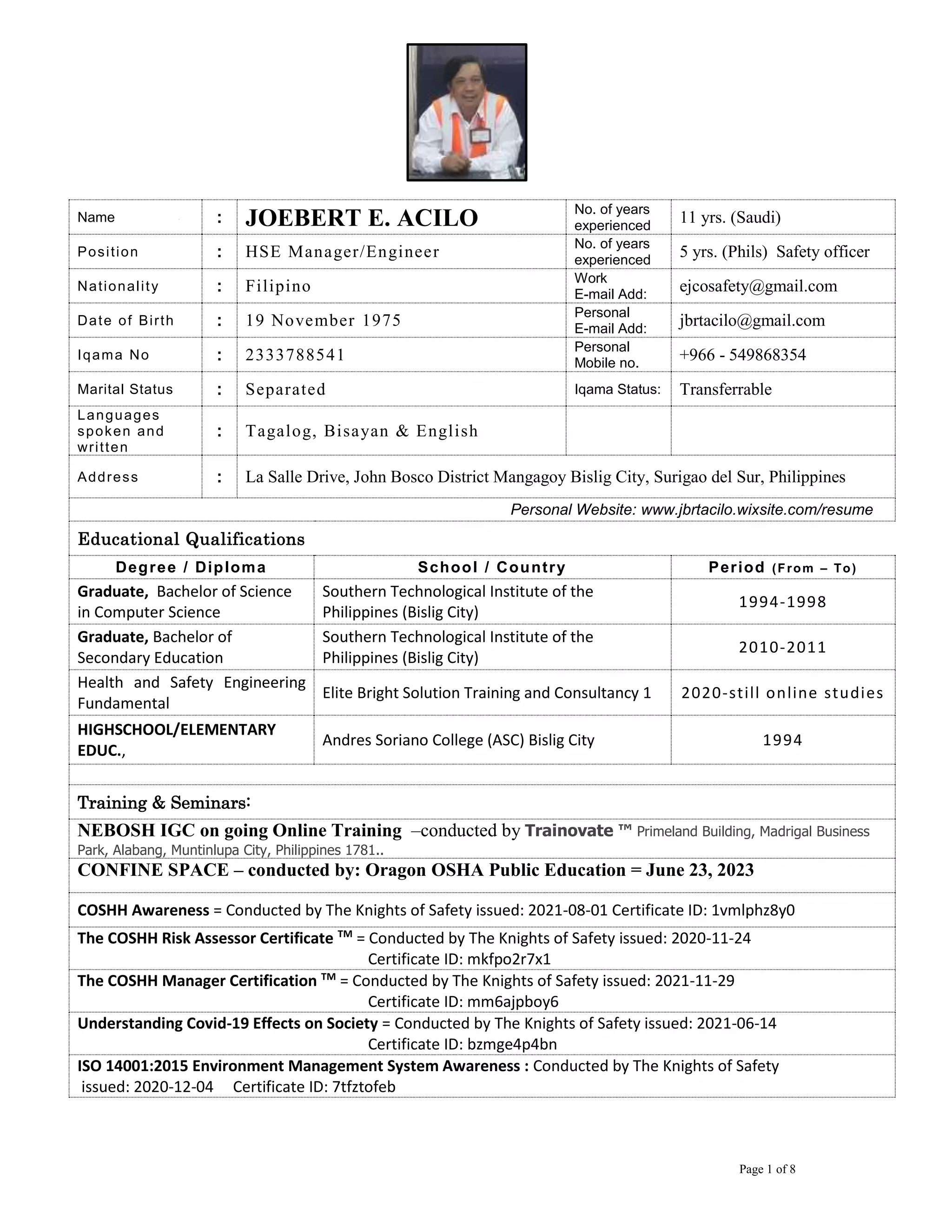 1. CV Format [HSE] - JOEBERT ACILO - (1).pdf