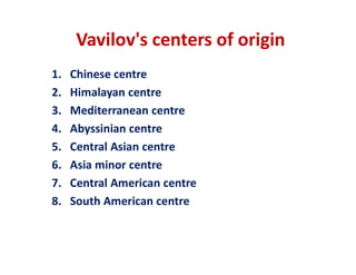 1. Concept of Centres of Origin, their importance with reference to ...