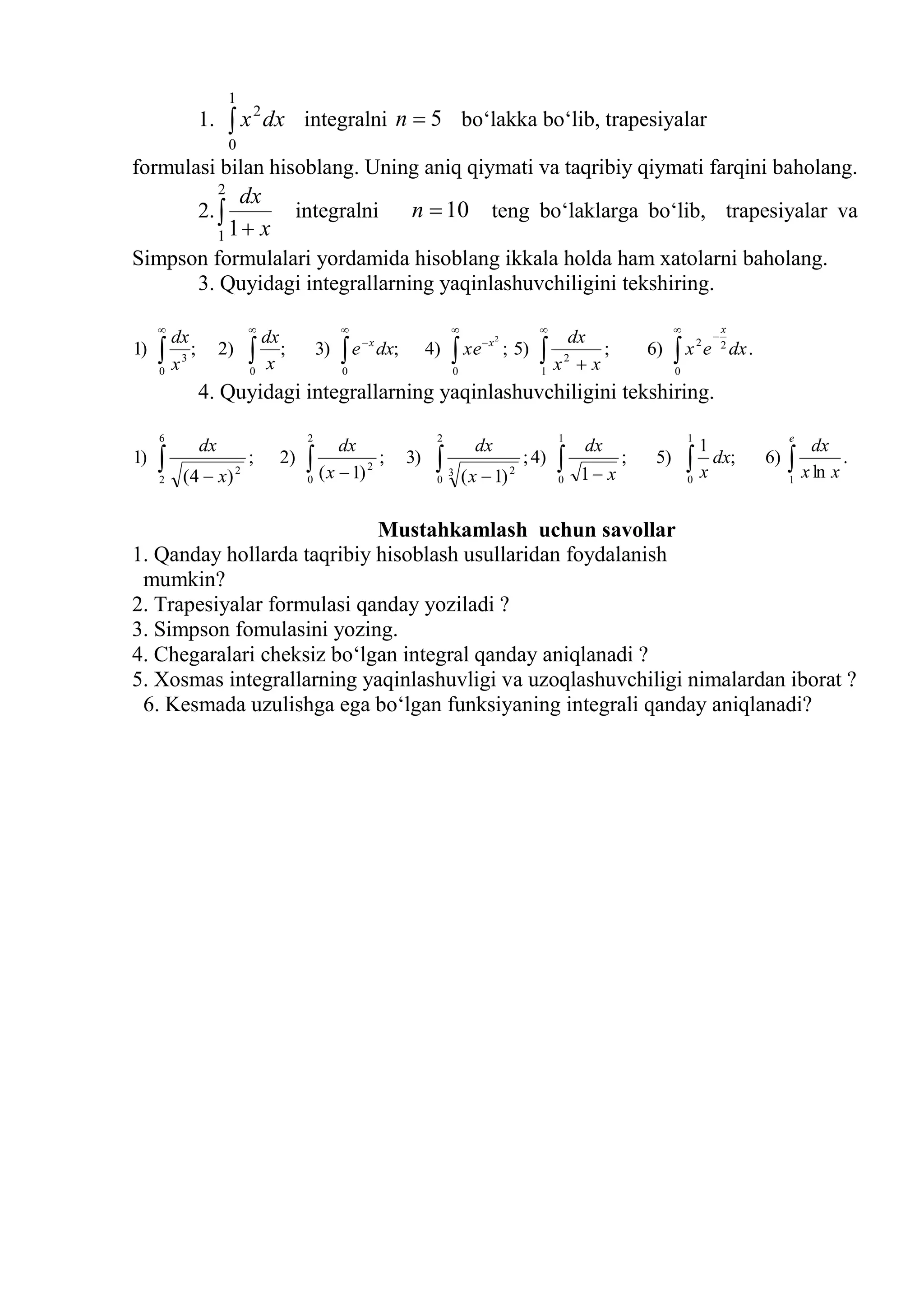 1. Aniq integralga keltiriladigan masalalar haqida. Aniq integra.docx