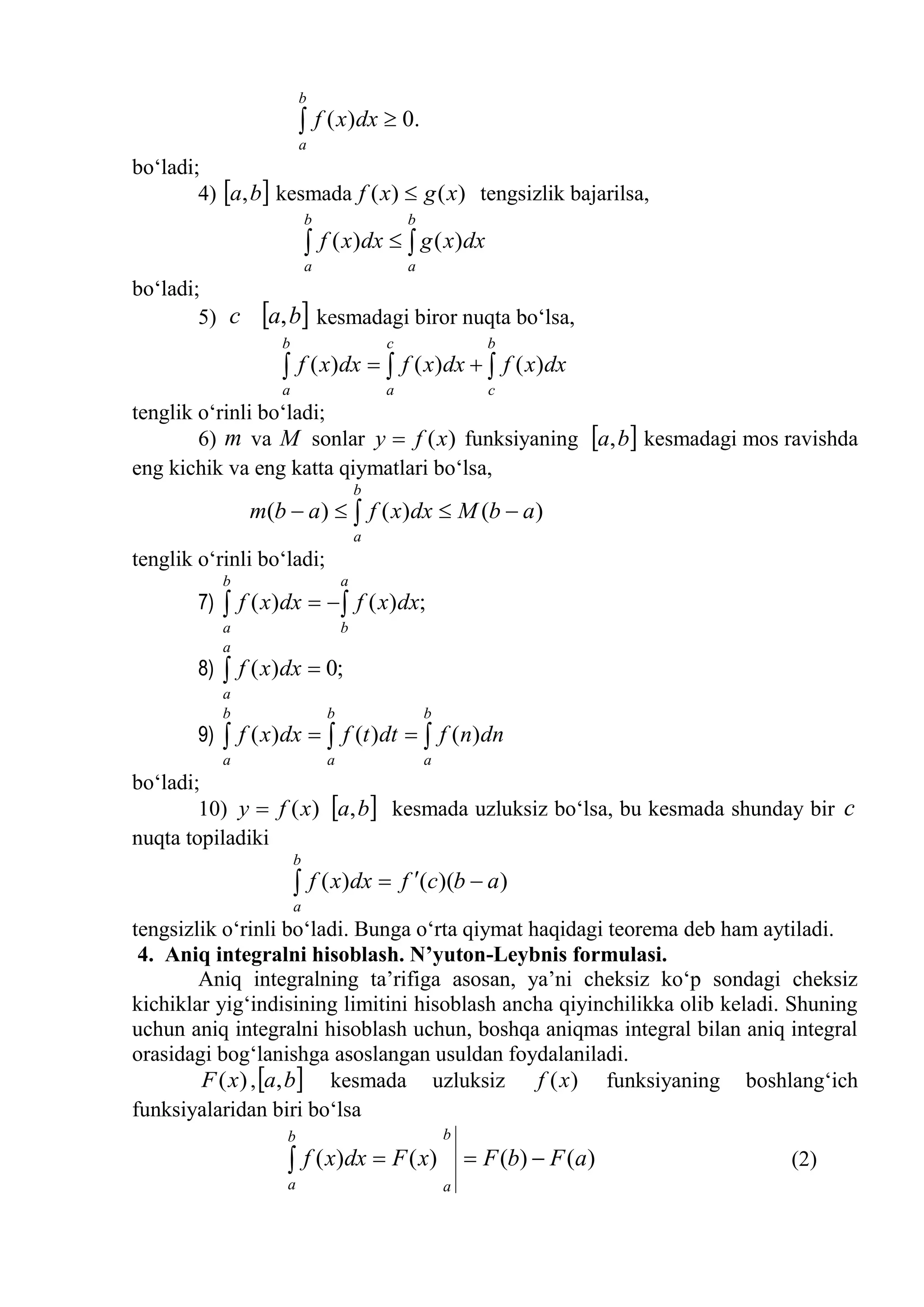 1. Aniq integralga keltiriladigan masalalar haqida. Aniq integra.docx