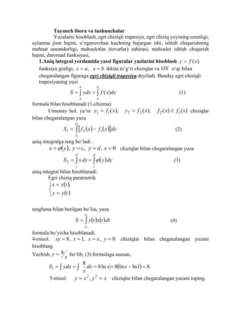 1. Aniq integralga keltiriladigan masalalar haqida. Aniq integra.docx