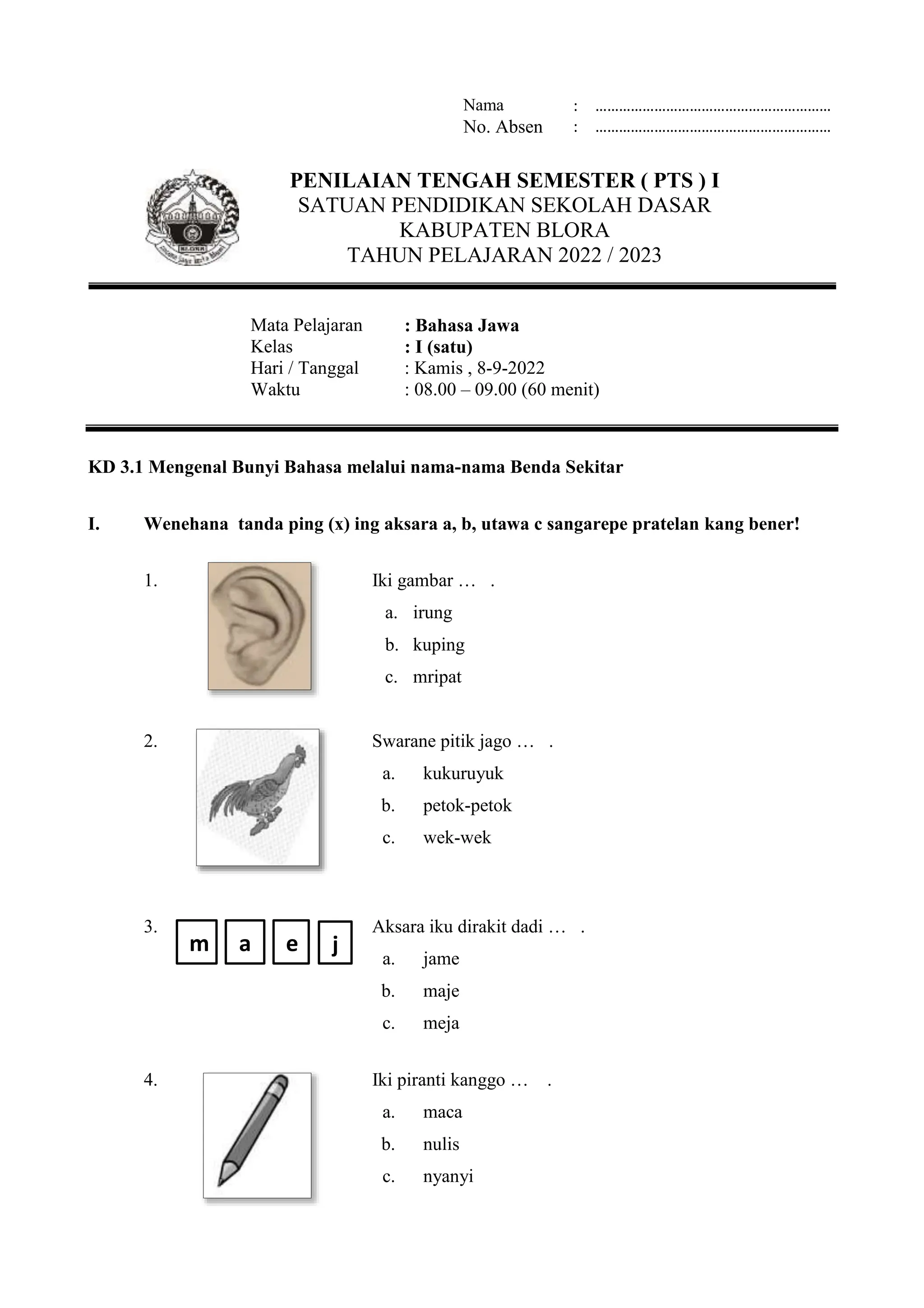 1. Naskah Soal Bahasa Jawa Kelas 1.docx