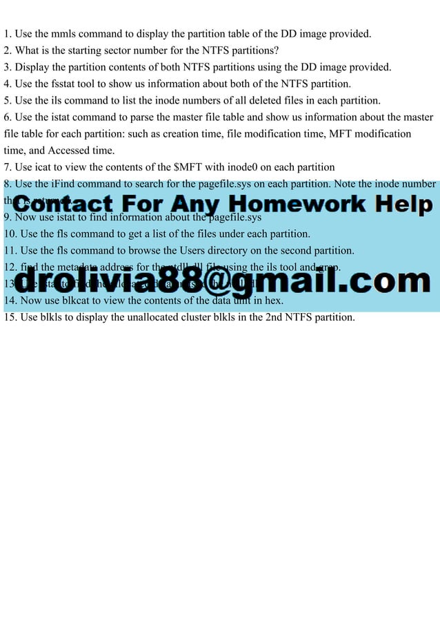1. Use the mmls command to display the partition table of the DD ima.pdf