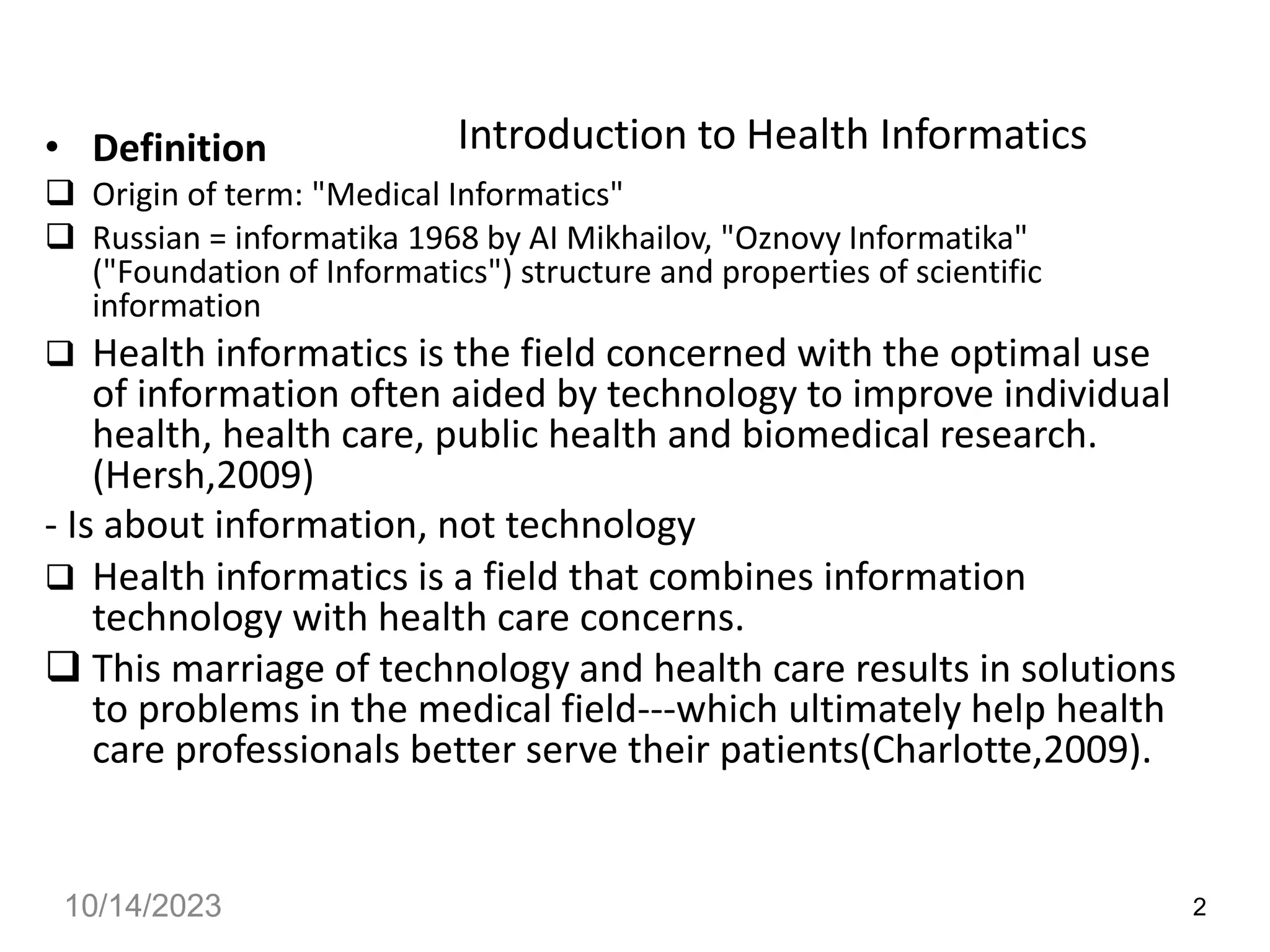1. Health Informatics.ppt | Technology Industry | Industries