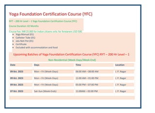 RYT – 200 Hr Level – 1 Yoga Foundation Certification Course (YFC)(1) | PPTX