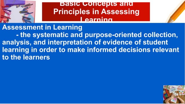 1. Basic concepts and principles in asessing learning (done).pptx | Educational Assessment ...