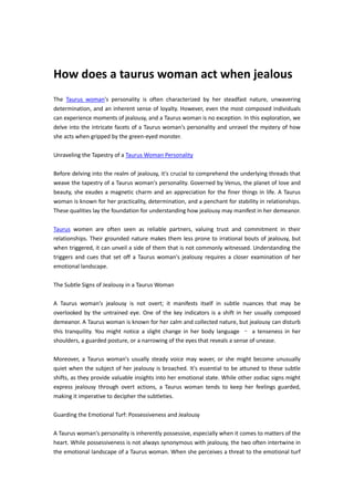 How does a taurus woman act when jealous | DOC
