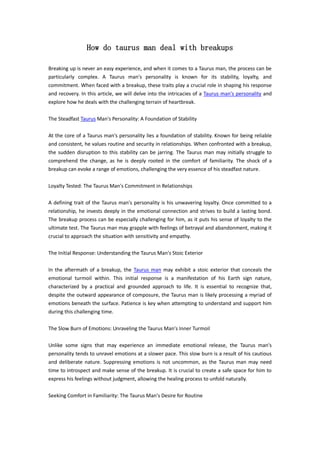 How do taurus man deal with breakups | DOC