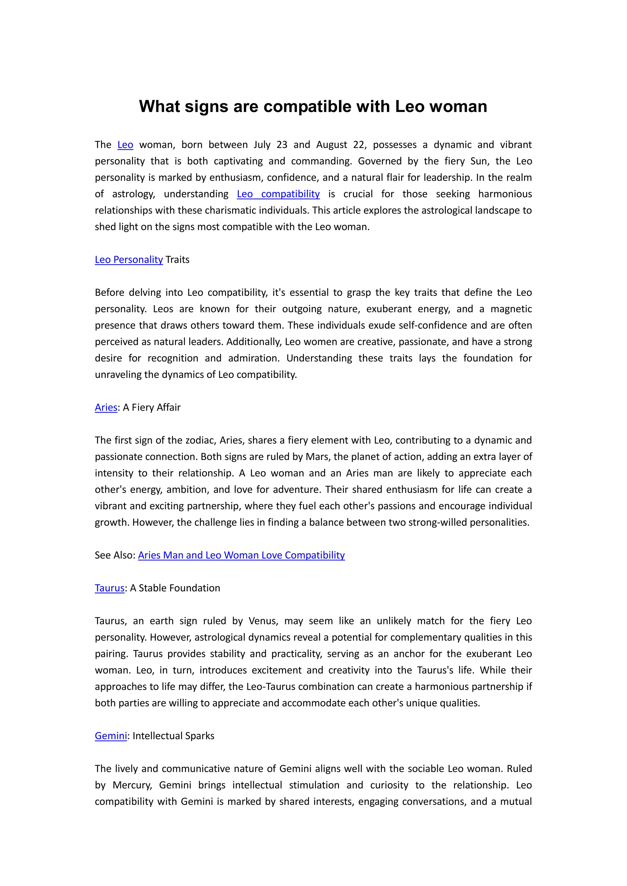 What signs are compatible with Leo woman | PDF
