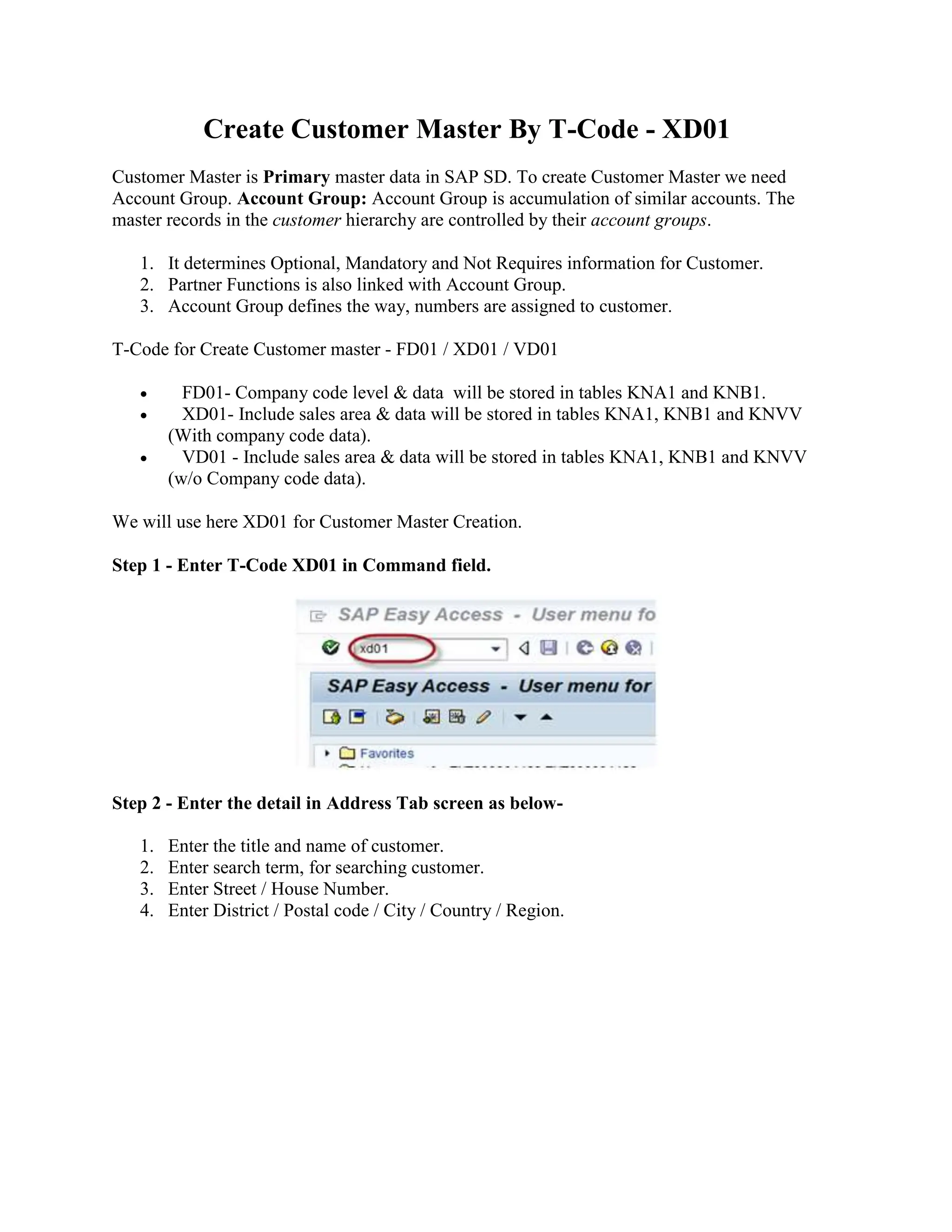 1.CREATE CUSTOMER MASTER Document in ECC | DOC