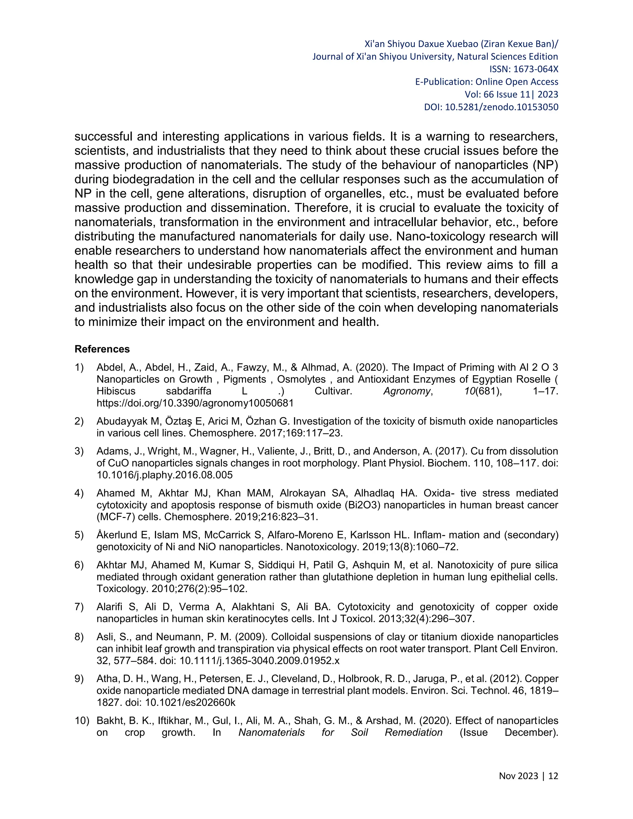 NANOMATERIALS TOXICITY TO HUMANS AND PLANTS | PDF