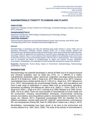 NANOMATERIALS TOXICITY TO HUMANS AND PLANTS | PDF