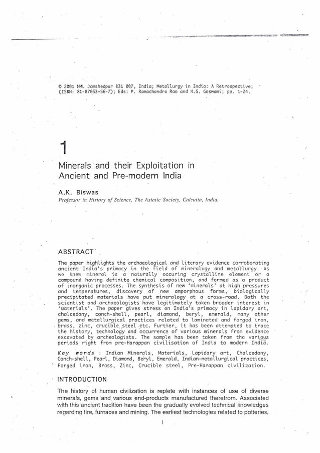 Minerals and their Exploitation in Ancient and Pre-modern India | PDF