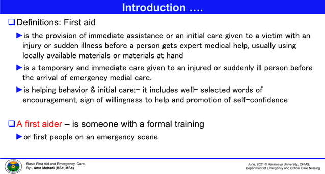 Introduction to basic First Aid | PPTX