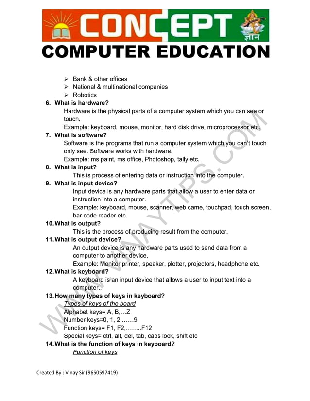 1. BASIC COMPUTER NOTES IN ENGLISH (1).pdf | Computer Peripherals ...