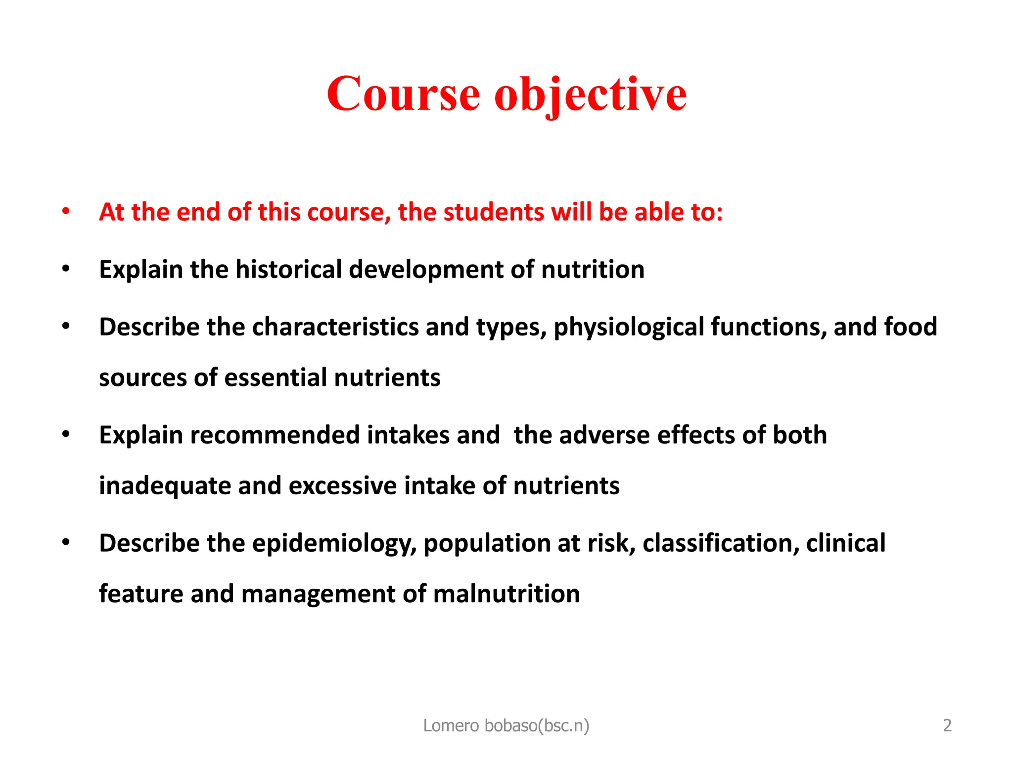 1. Introduction to nutrition power point for Bsc Nursing students | PPT