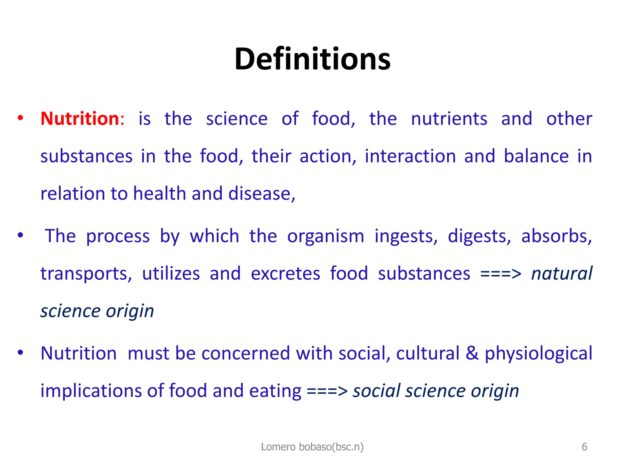 1. Introduction to nutrition power point for Bsc Nursing students | PPT