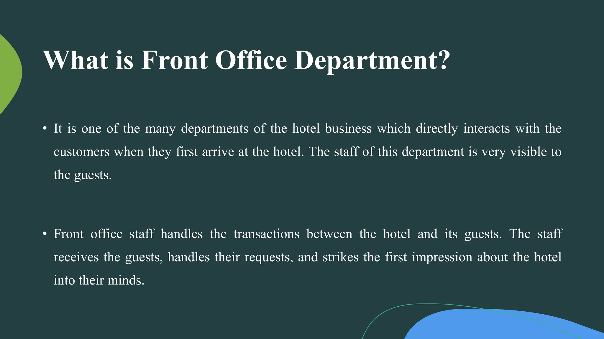 1. FO Introduction. what is front office operations | PPTX