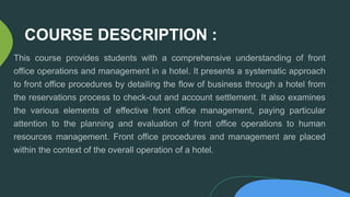 1. FO Introduction. what is front office operations | PPTX