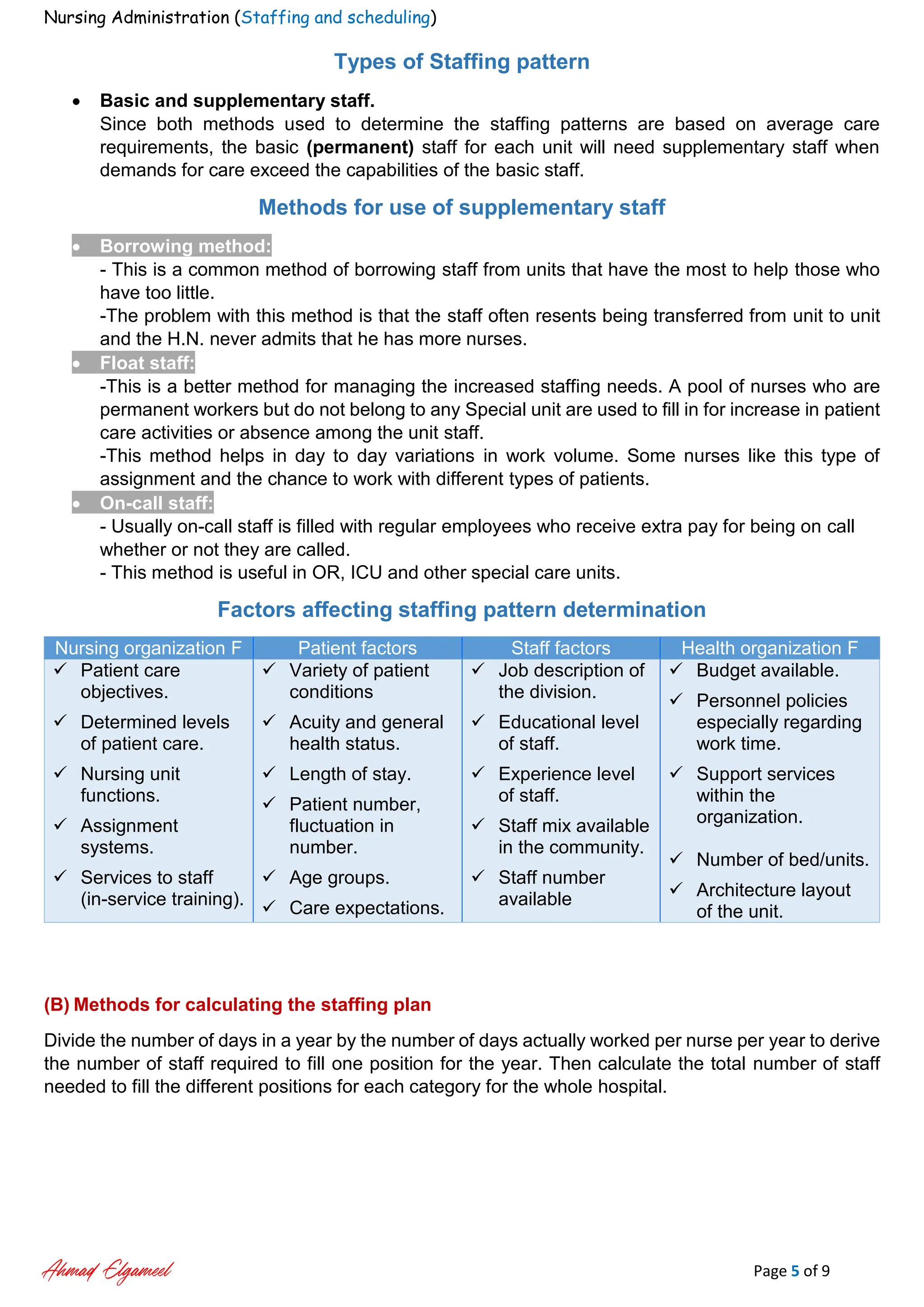 Staffing and scheduling .. nursing administration | PDF