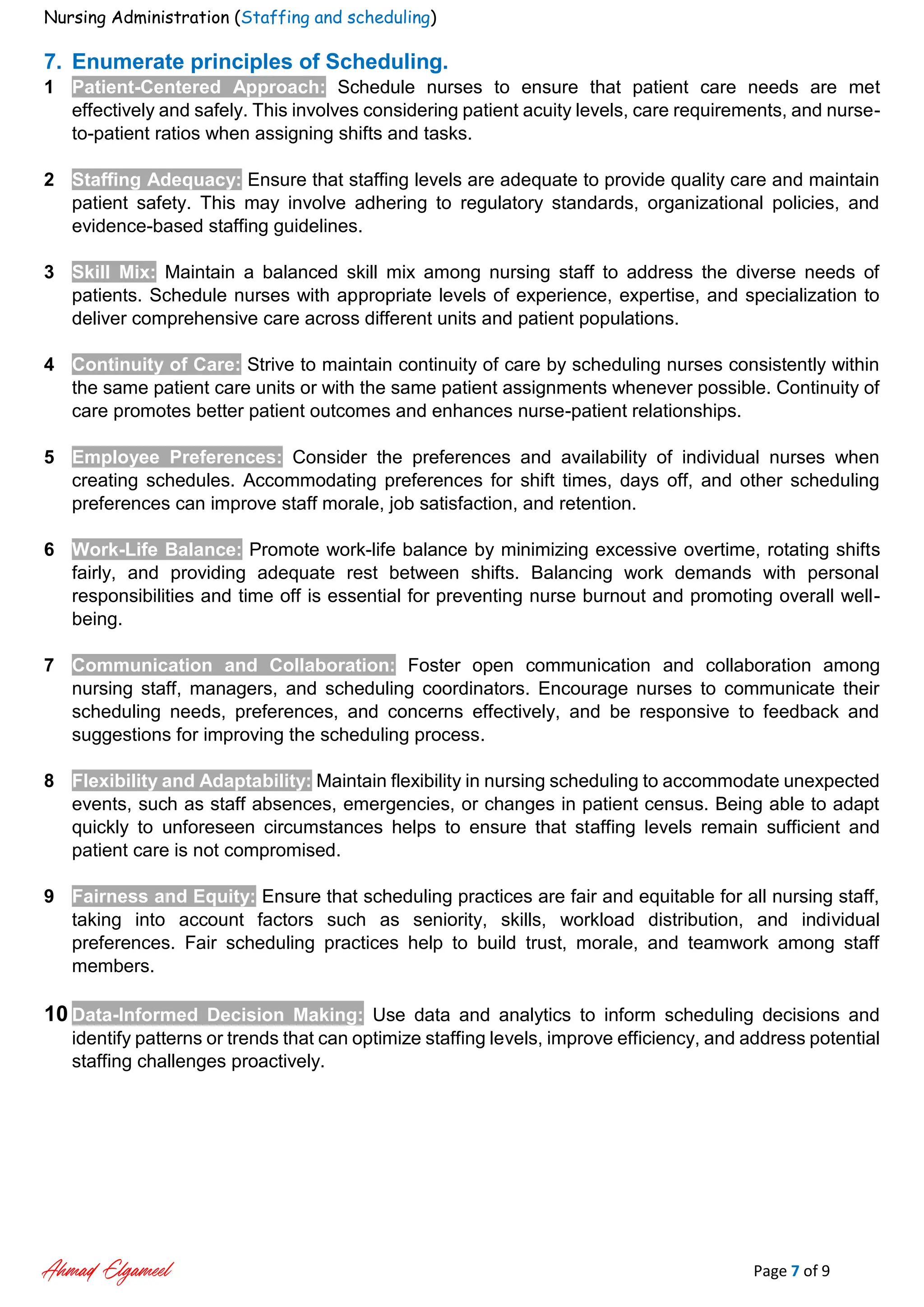 Staffing and scheduling .. nursing administration | PDF